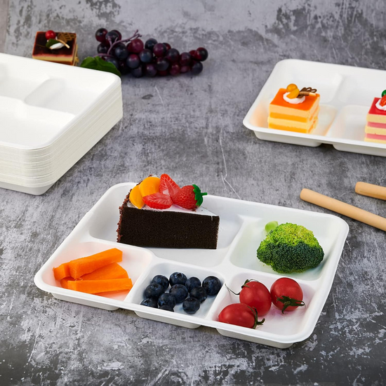 5 Compartment Sugarcane Fiber Disposable Tray For Party Wholesale ...